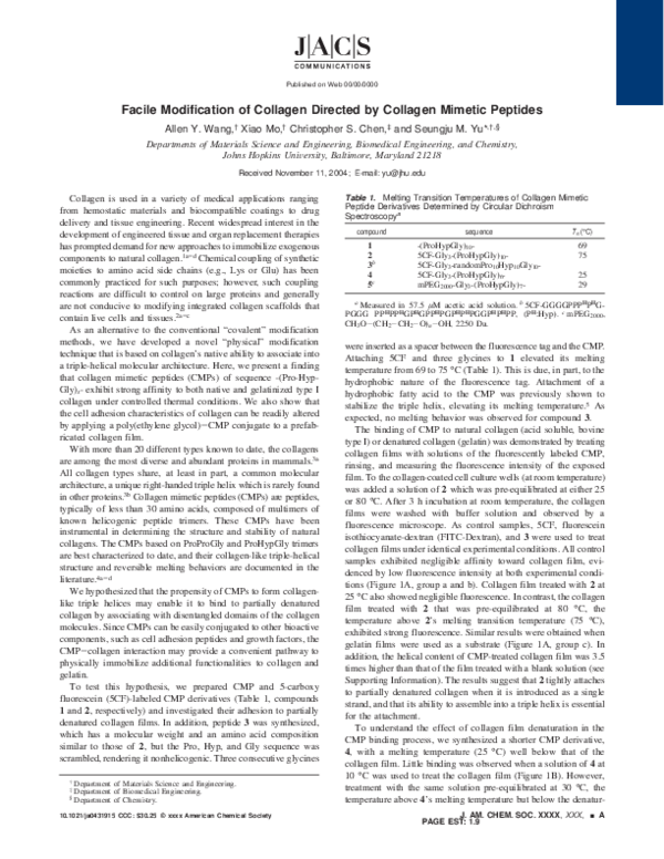 (PDF) Facile Modification of Collagen Directed by Collagen Mimetic Peptides