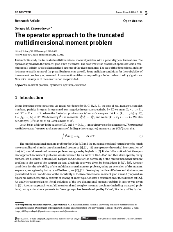 (PDF) The operator approach to the truncated multidimensional moment problem