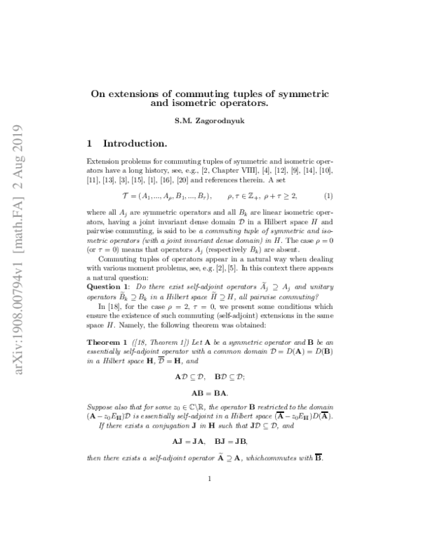 Pdf On Extensions Of Commuting Tuples Of Symmetric And Isometric