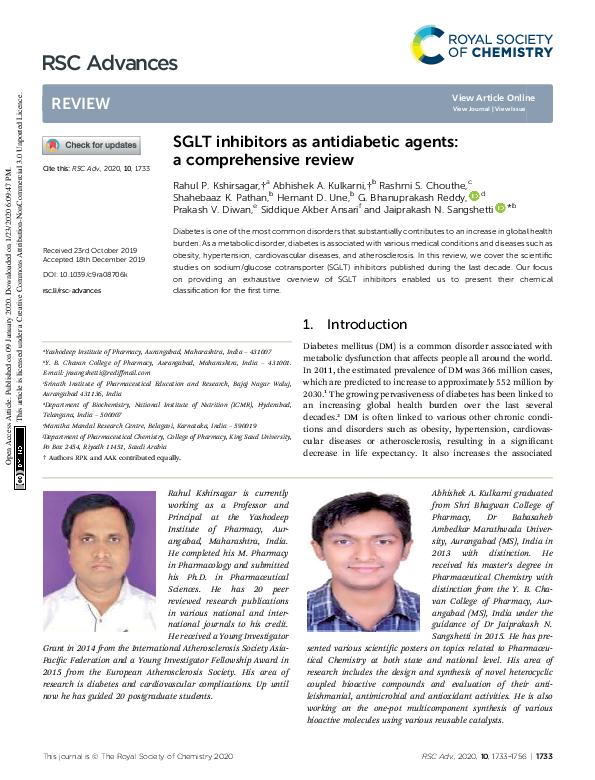 (PDF) SGLT inhibitors as antidiabetic agents: a comprehensive review
