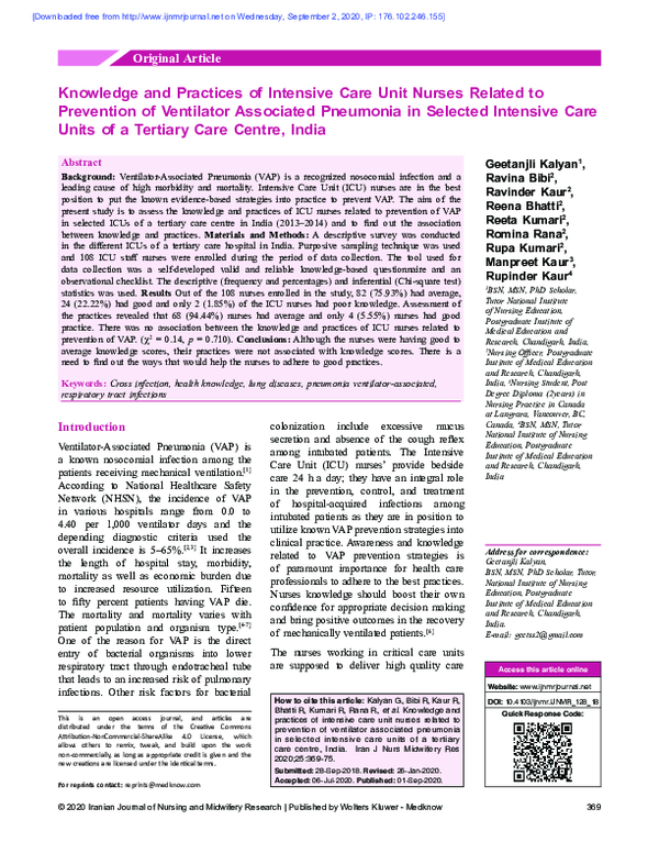 (PDF) Knowledge and practices of intensive care unit nurses related to ...