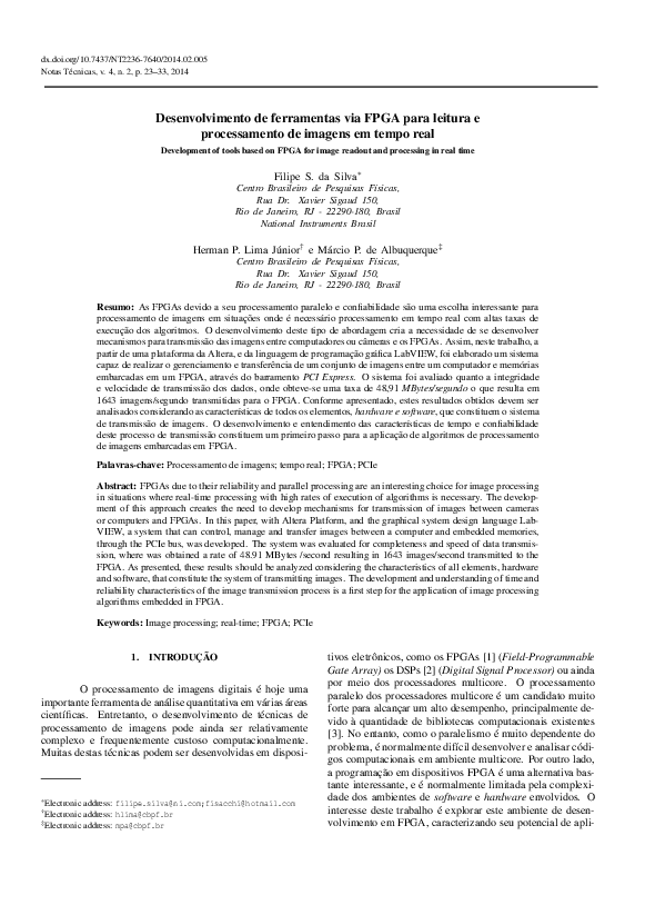 Pdf Development Of Tools Based On Fpga For Image Readout And Processing In Real Time