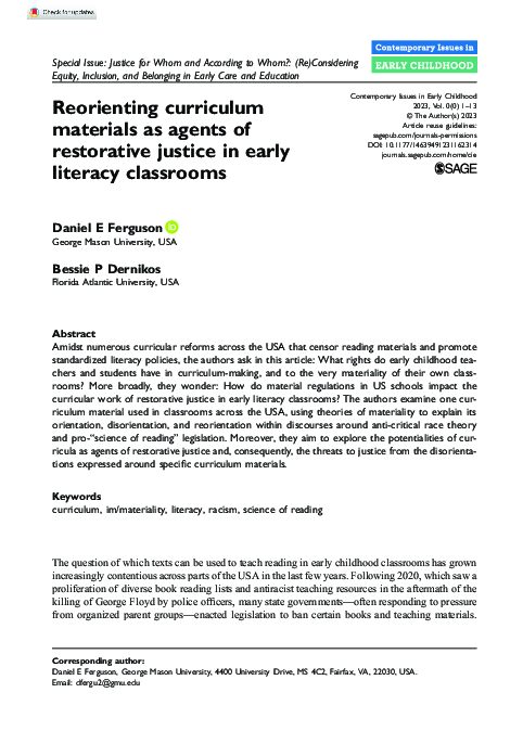 (PDF) Reorienting curriculum materials as agents of restorative justice ...