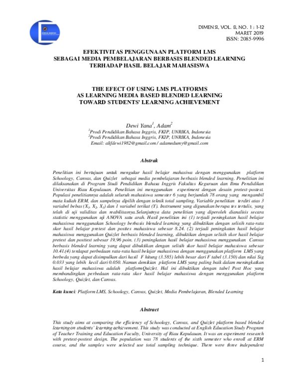 (PDF) Efektivitas Penggunaan Platform LMS Sebagai Media Pembelajaran Berbasis Blended Learning ...