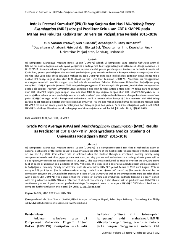 (PDF) Indeks Prestasi Kumulatif (IPK) Tahap Sarjana dan Hasil Multidisciplinary Examination (MDE ...