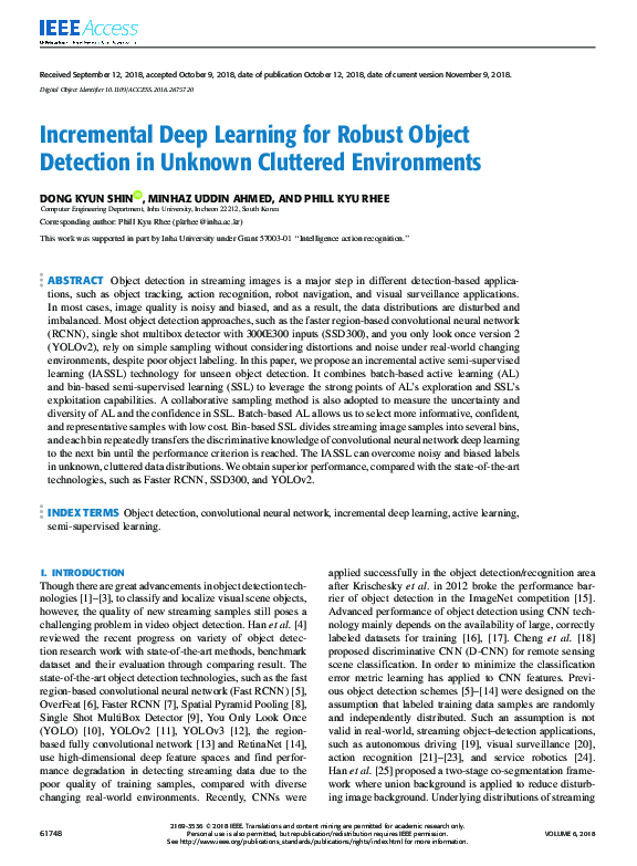 Pdf Incremental Deep Learning For Robust Object Detection In Unknown Cluttered Environments
