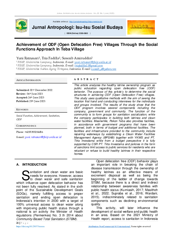 (PDF) Achievement of ODF (Open Defecation Free) Villages Through the ...
