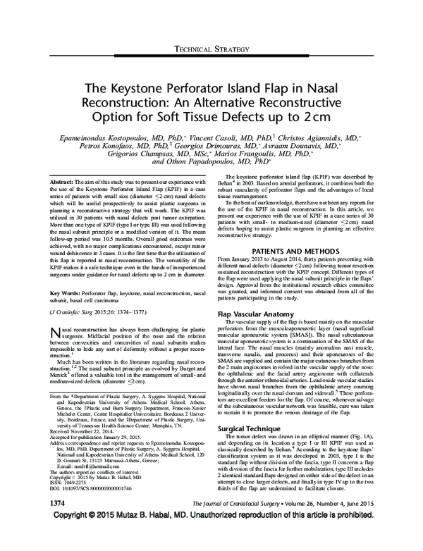 (PDF) The Keystone Perforator Island Flap in Nasal Reconstruction