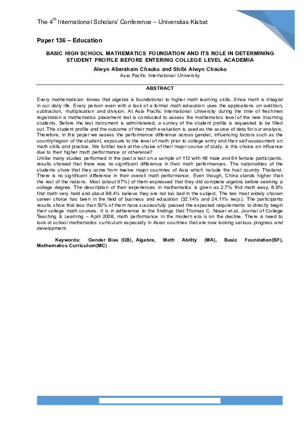 (PDF) Basic High School Mathematics Foundation and Its Role in ...