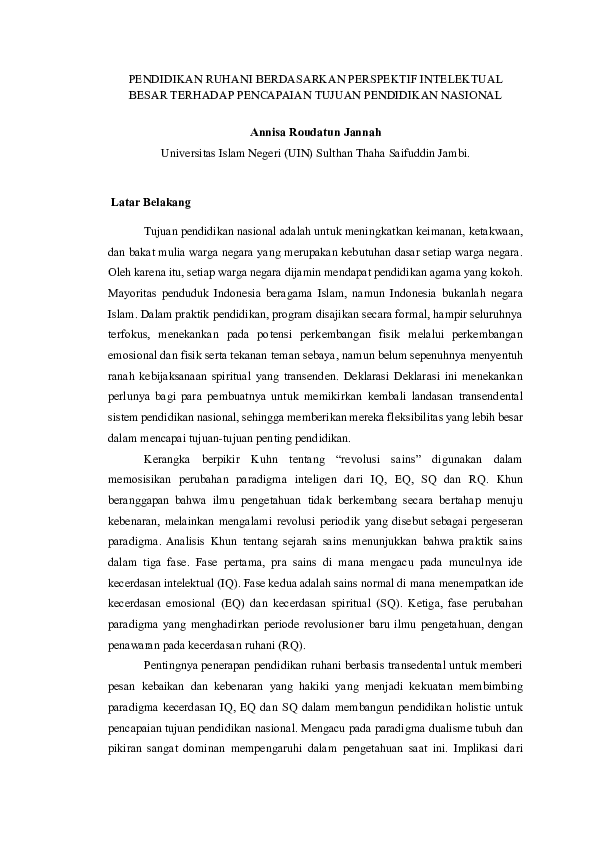 (PDF) PENDIDIKAN RUHANI BERDASARKAN PERSPEKTIF INTELEKTUAL BESAR TERHADAP PENCAPAIAN TUJUAN ...