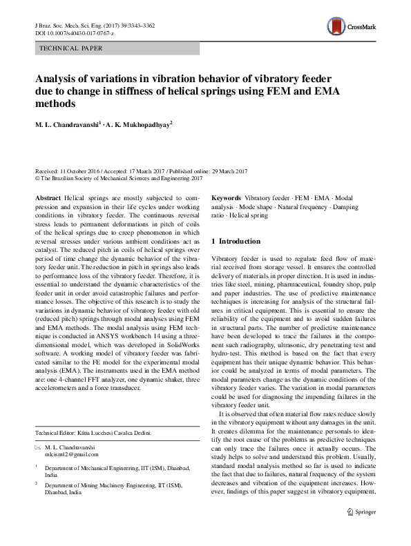 (PDF) Analysis of variations in vibration behavior of vibratory feeder due to change in ...
