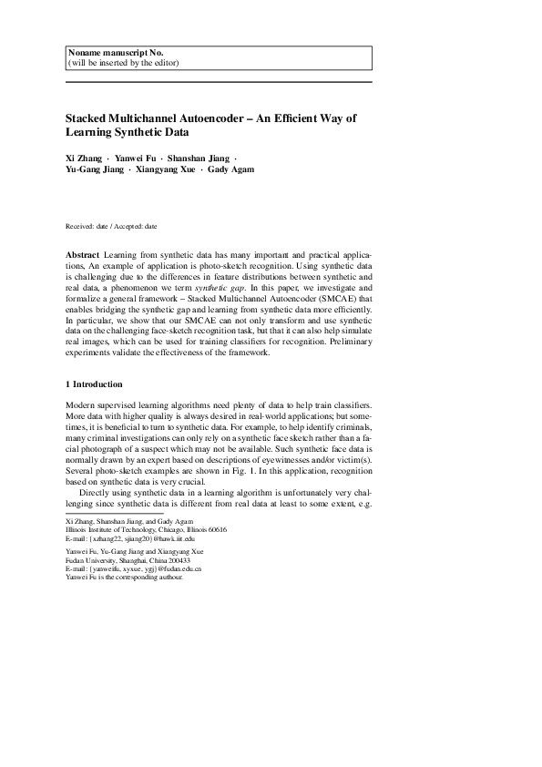(PDF) Stacked multichannel autoencoder – an efficient way of learning from synthetic data