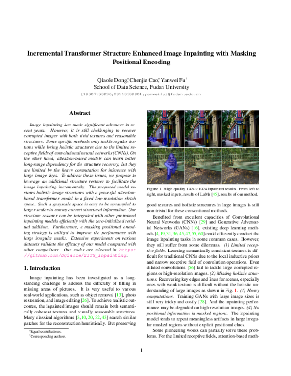 (PDF) Incremental Transformer Structure Enhanced Image Inpainting with Masking Positional Encoding