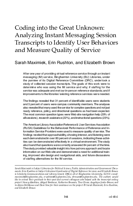 (PDF) Coding into the Great Unknown: Analyzing Instant Messaging ...
