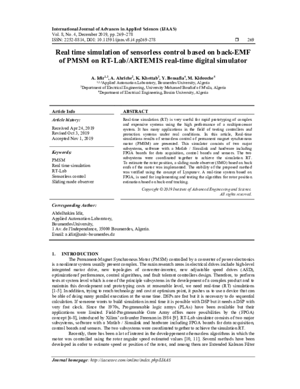 Pdf Real Time Simulation Of Sensorless Control Based On Back Emf Of