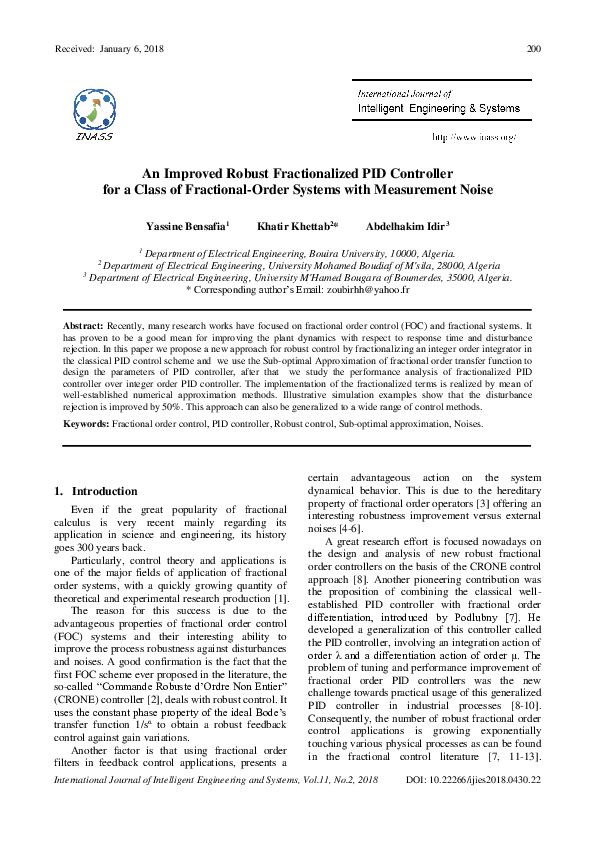 Pdf An Improved Robust Fractionalized Pid Controller For A Class Of