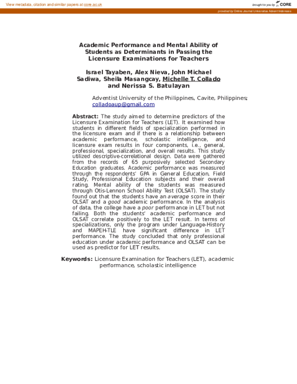 (PDF) Academic Performance and Mental Ability of Students as ...