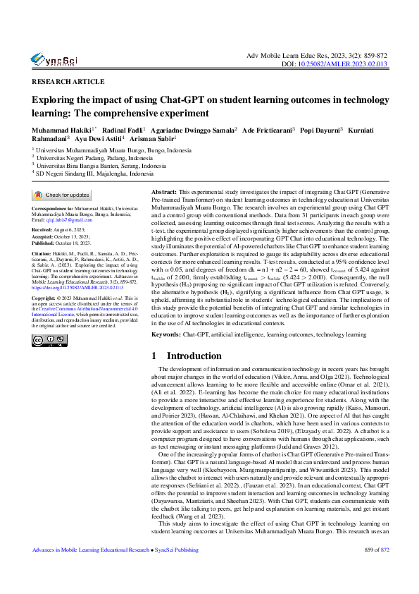 (PDF) Exploring the impact of using Chat-GPT on student learning ...