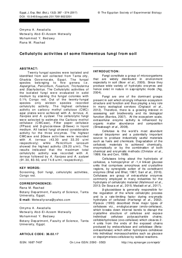 (PDF) Cellulolytic activities of some filamentous fungi from soil