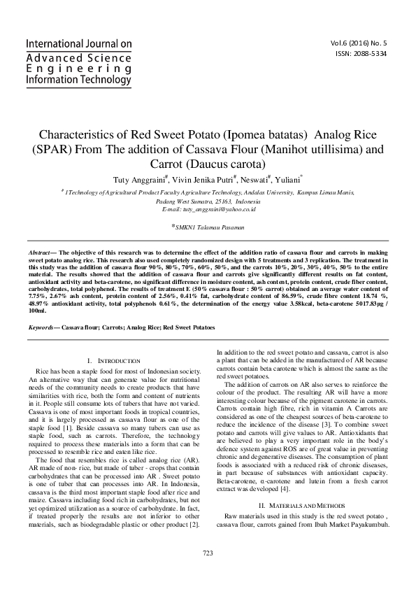 (PDF) Characteristics of Red Sweet Potato (Ipomea batatas) Analog Rice (SPAR) From The addition ...