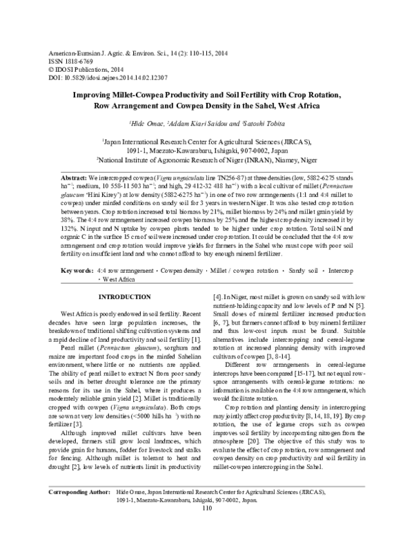 (PDF) Improving Millet-Cowpea Productivity and Soil Fertility with Crop ...