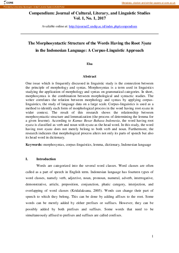 (PDF) The Morphosyntactic Structure of the Words Having the Root Nyata in the Indonesian ...