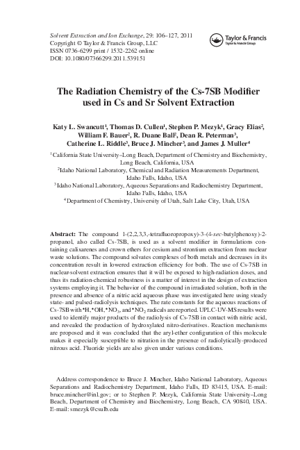 (PDF) The Radiation Chemistry of the Cs-7SB Modifier used in Cs and Sr ...
