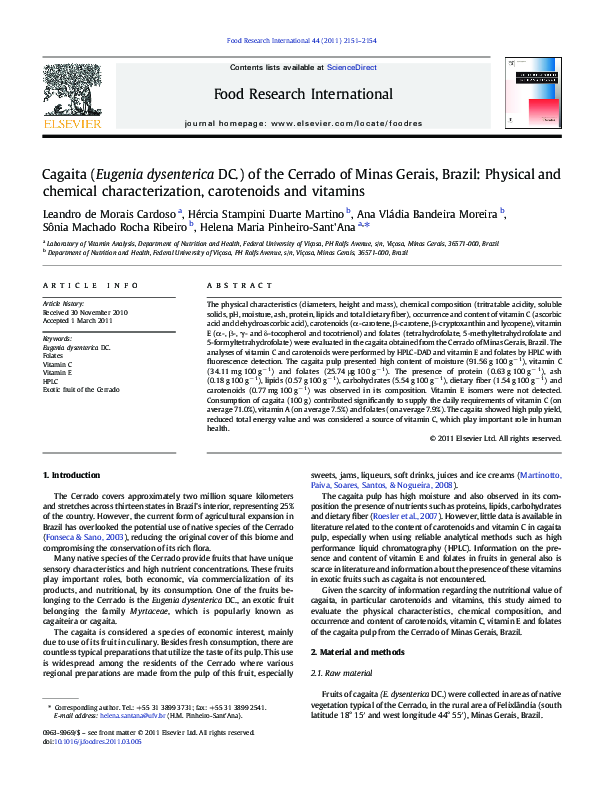 (PDF) Cagaita (Eugenia dysenterica DC.) of the Cerrado of Minas Gerais ...