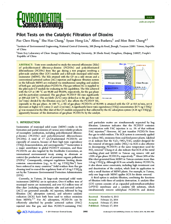 (PDF) Pilot Tests on the Catalytic Filtration of Dioxins
