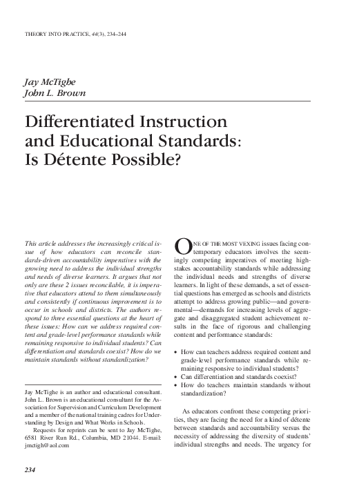 (PDF) Differentiated Instruction and Educational Standards: Is Detente ...