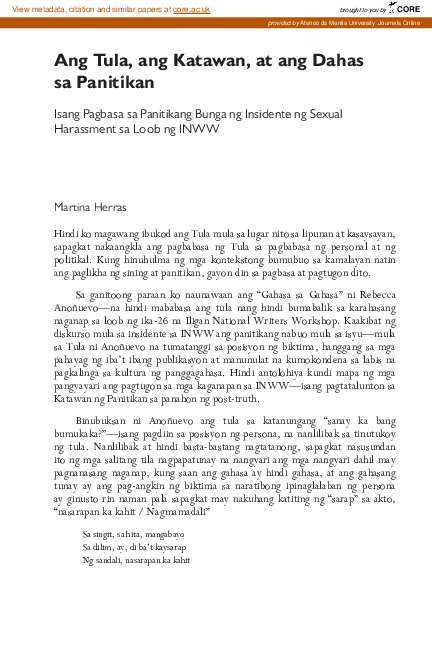 (PDF) Ang Tula, ang Katawan, at ang Dahas sa Panitikan: Isang Pagbasa ...