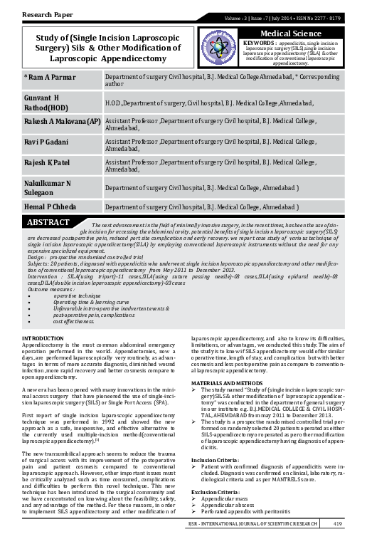(PDF) Study of (Single Incision Laproscopic Surgery) Sils & Other ...