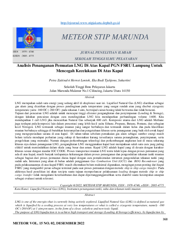 (PDF) Analisis Penanganan Pemuatan LNG Di Atas Kapal PGN FSRU Lampung Untuk Mencegah Kecelakaan ...