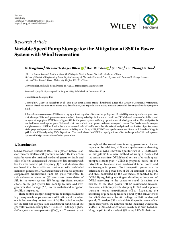(PDF) Variable Speed Pump Storage for the Mitigation of SSR in Power System with Wind Generation