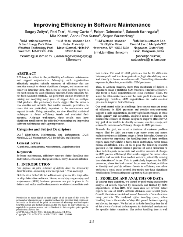 (PDF) Improving efficiency in software maintenance