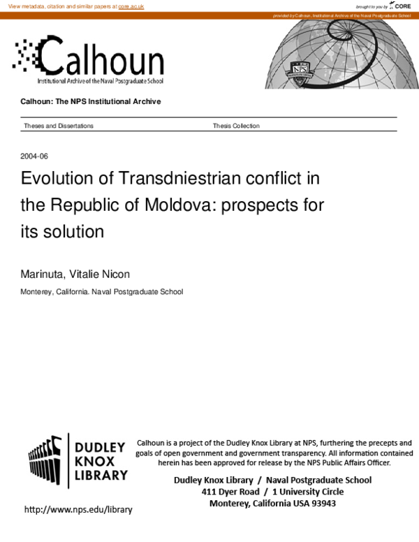 (PDF) Evolution of Transdniestrian Conflict in the Republic of Moldova ...