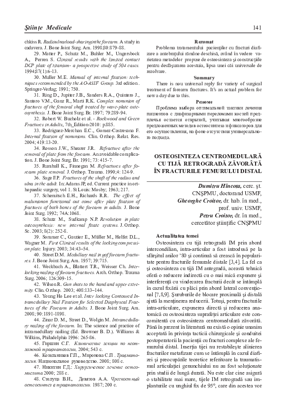 (PDF) Osteosinteza centromedulară cu tijă retrogradă zăvorâtă în ...