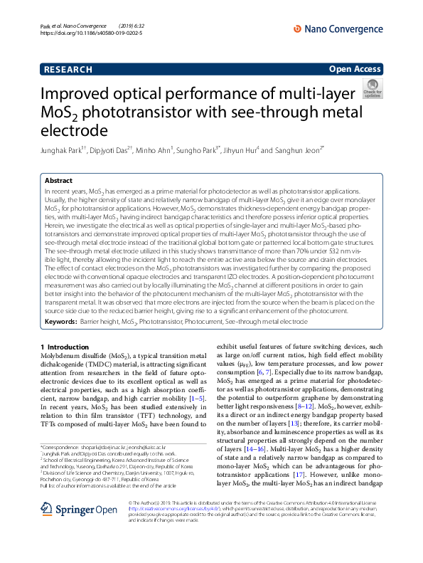 (PDF) Improved optical performance of multi-layer MoS2 phototransistor ...