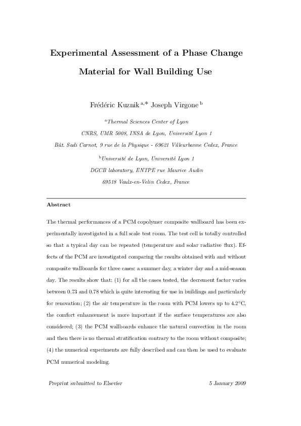 (PDF) Experimental assessment of a phase change material for wall ...