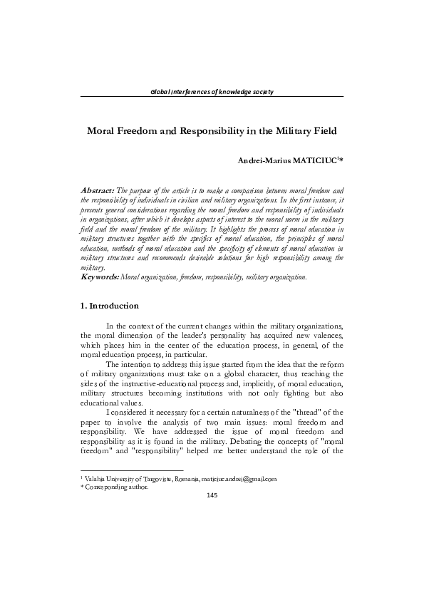 (PDF) Moral Freedom and Responsibility in the Military Field
