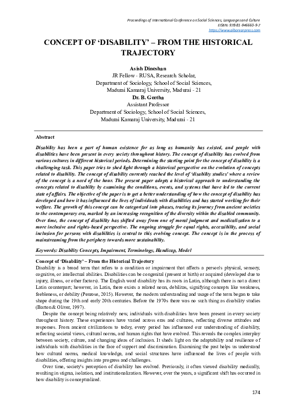 (PDF) CONCEPT OF 'DISABILITY' -FROM THE HISTORICAL TRAJECTORY