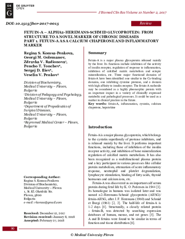 (PDF) Fetuin-A – Alpha2-Heremans-Schmid Glycoprotein: From Structure to ...