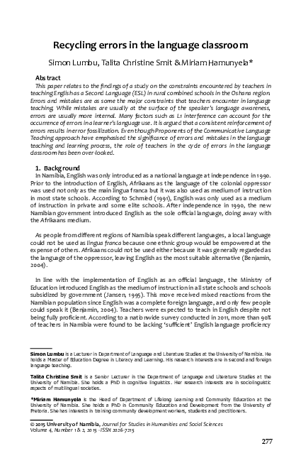 (PDF) Recycling errors in the language classroom