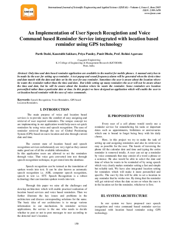 (PDF) An Implementation of User Speech Recogintion and Voice Command based Reminder Service ...
