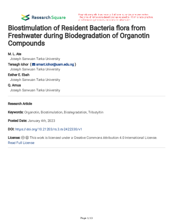(PDF) Biostimulation of Resident Bacteria flora from Freshwater during ...