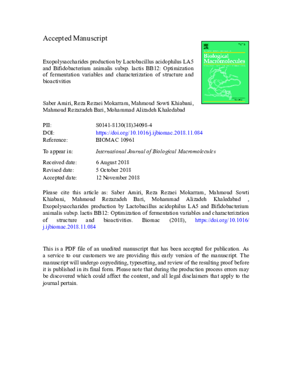 (PDF) Exopolysaccharides production by Lactobacillus acidophilus LA5 and Bifidobacterium ...