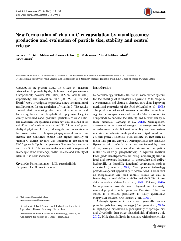 (PDF) New formulation of vitamin C encapsulation by nanoliposomes ...