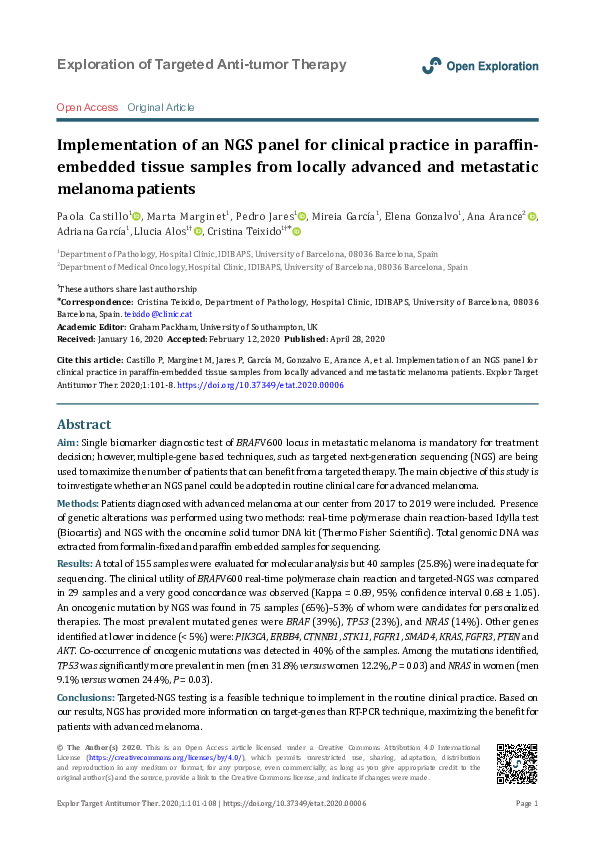 (PDF) Implementation of an NGS panel for clinical practice in paraffin ...