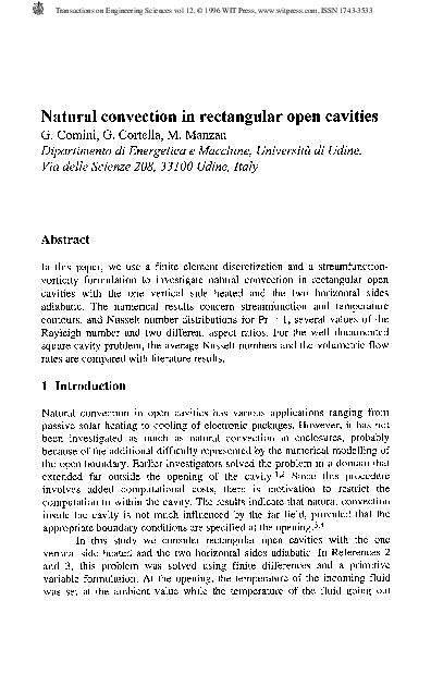 (PDF) Natural Convection In Rectangular Open Cavities