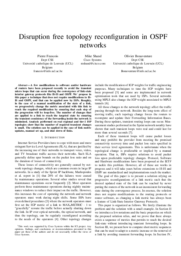 Pdf Disruption Free Topology Reconfiguration In Ospf Networks